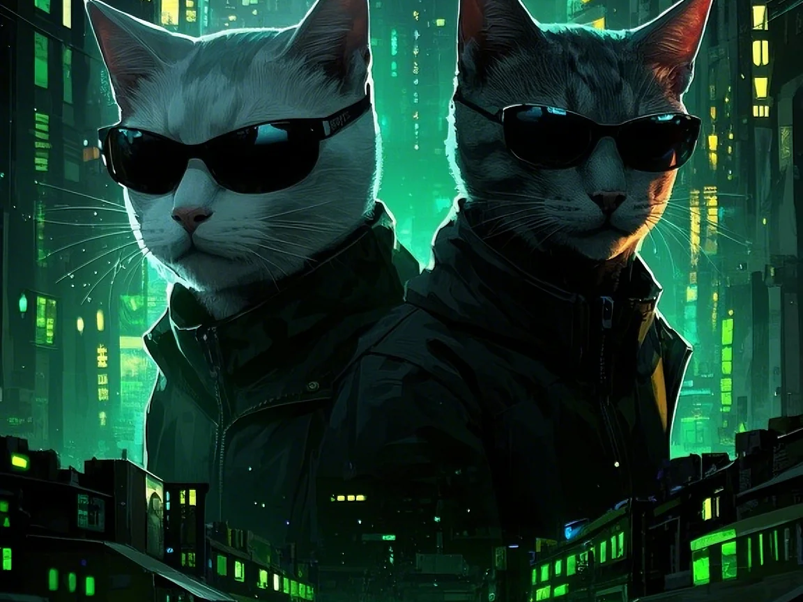 黑客帝国海报，但是猫猫_梨塔lks-站酷ZCOOL