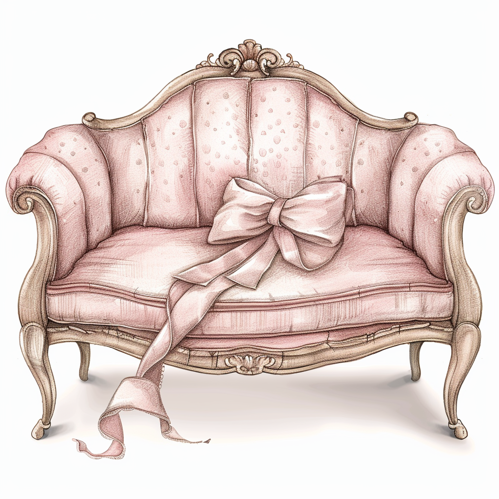 复古粉色蝴蝶结多人沙发插画素材_阿柴柴柴99999-站酷ZCOOL