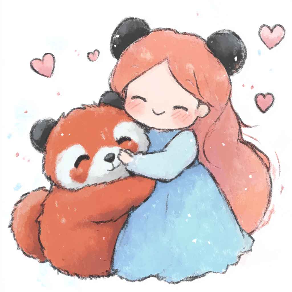 蜡笔艺术风格女孩和小动物_蛋蛋111111-站酷ZCOOL