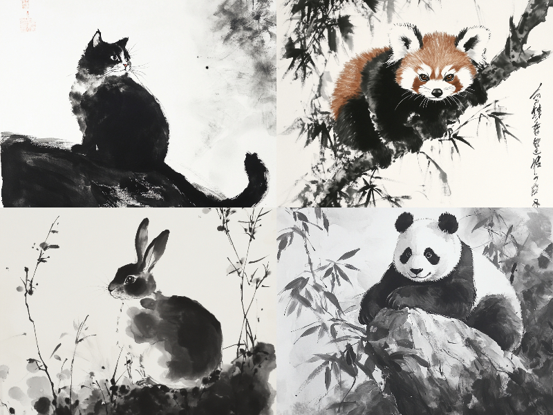 水墨艺术风格森林动物_蛋蛋111111-站酷ZCOOL