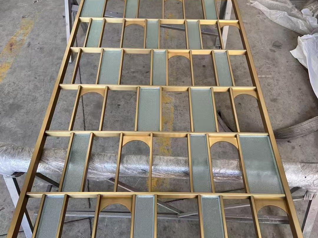 不锈钢钛金屏风 拉丝玫瑰金玻璃隔断_w13927702320-站酷ZCOOL