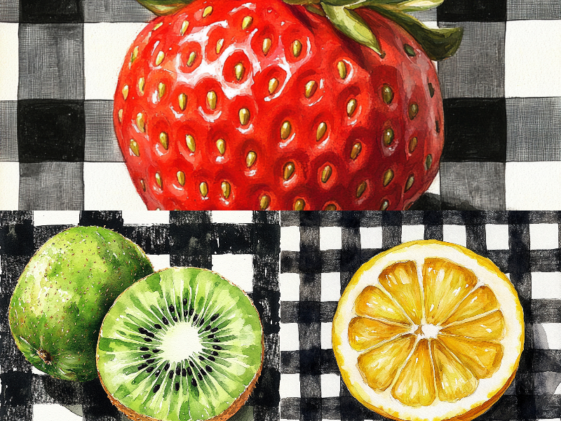 黑白格子背景水果2_AIdoll-站酷ZCOOL