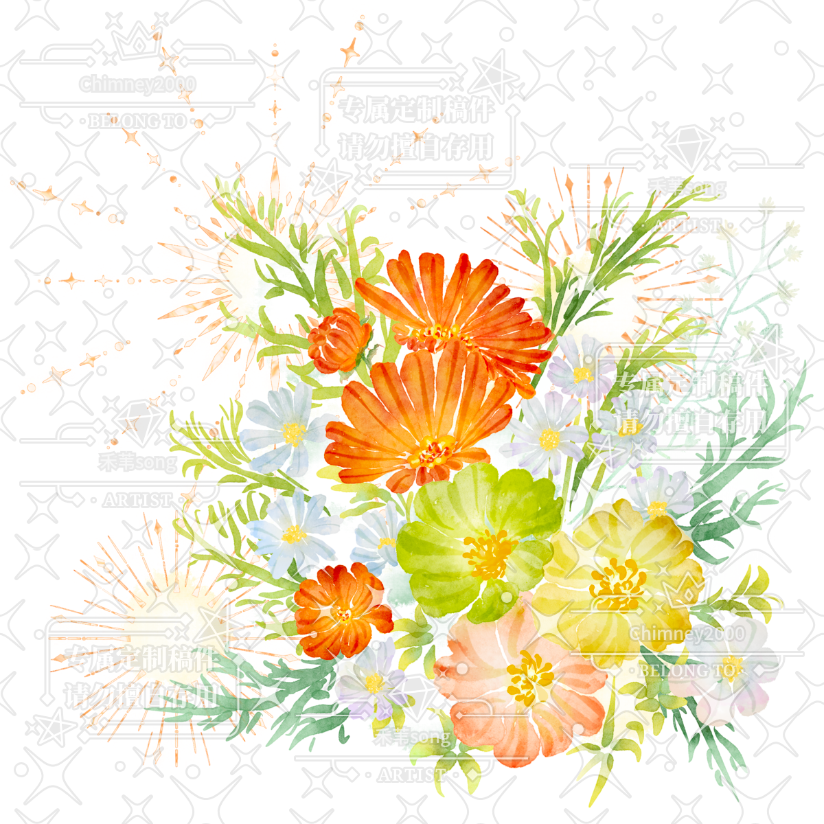 水彩花卉组合_禾苇-站酷ZCOOL