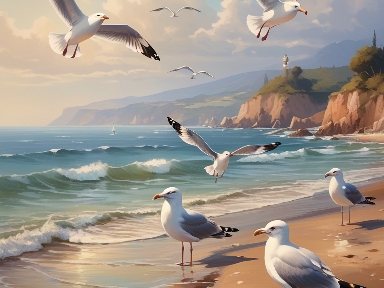 海边飞翔的海鸥_屁屁酱嗯-站酷ZCOOL