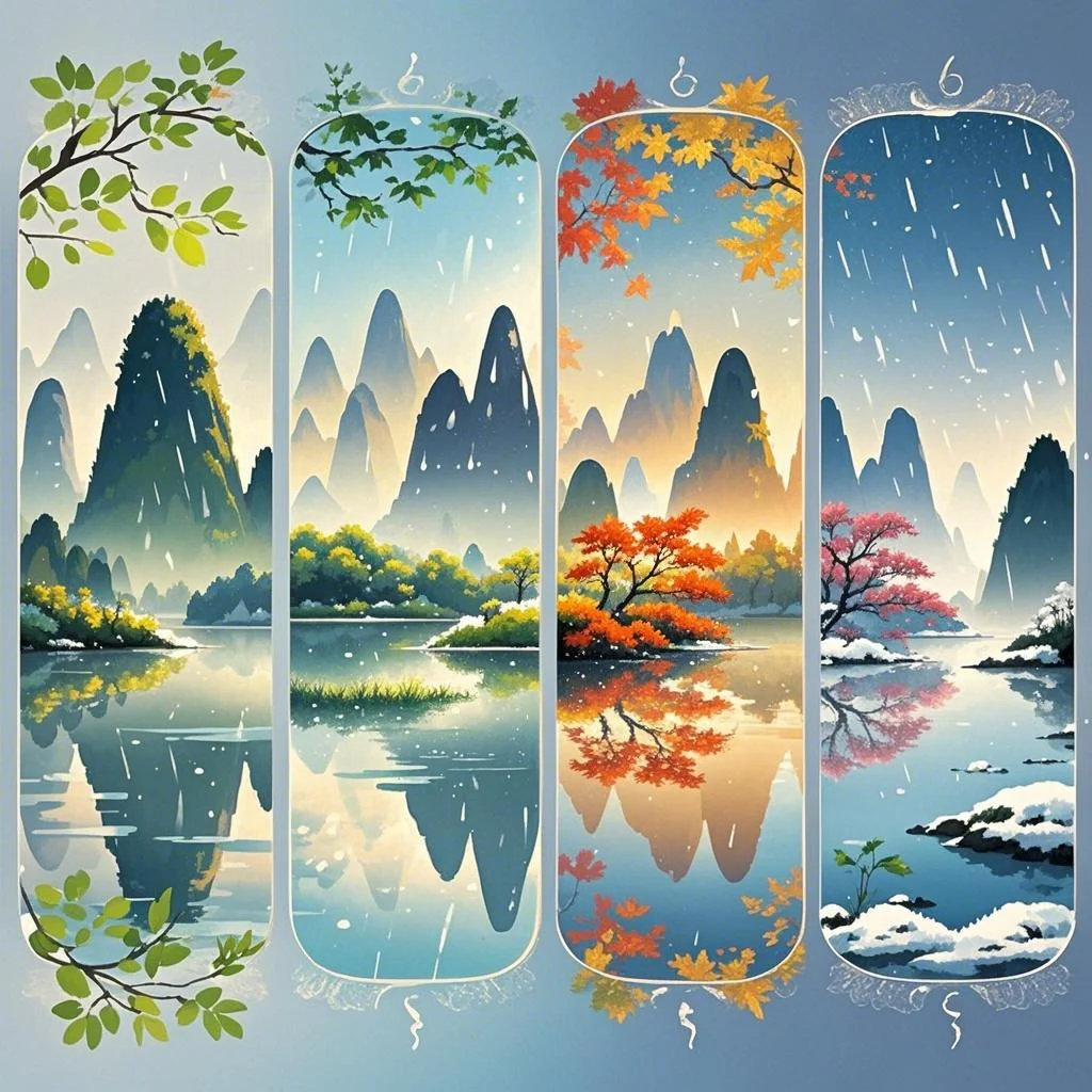 春夏秋冬山水四屏_waakon-站酷ZCOOL