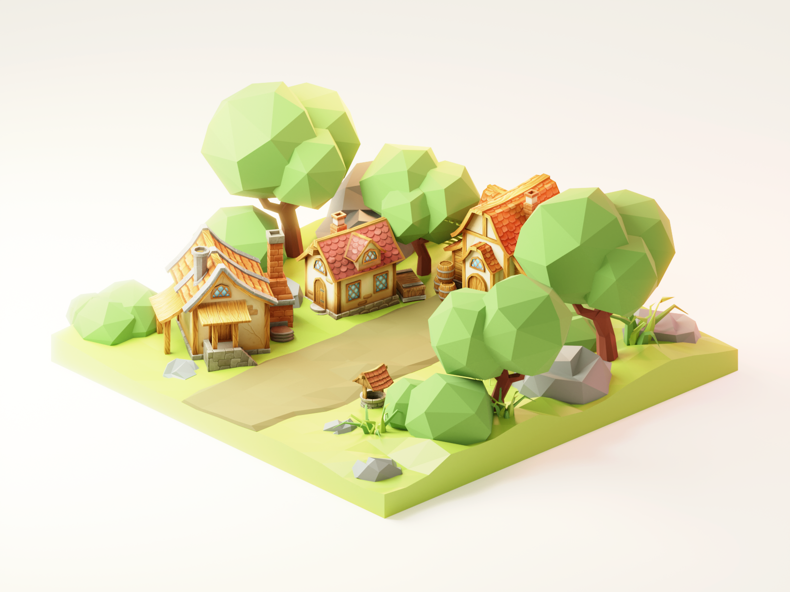 3D丨low poly风格房子_aliceray-站酷ZCOOL