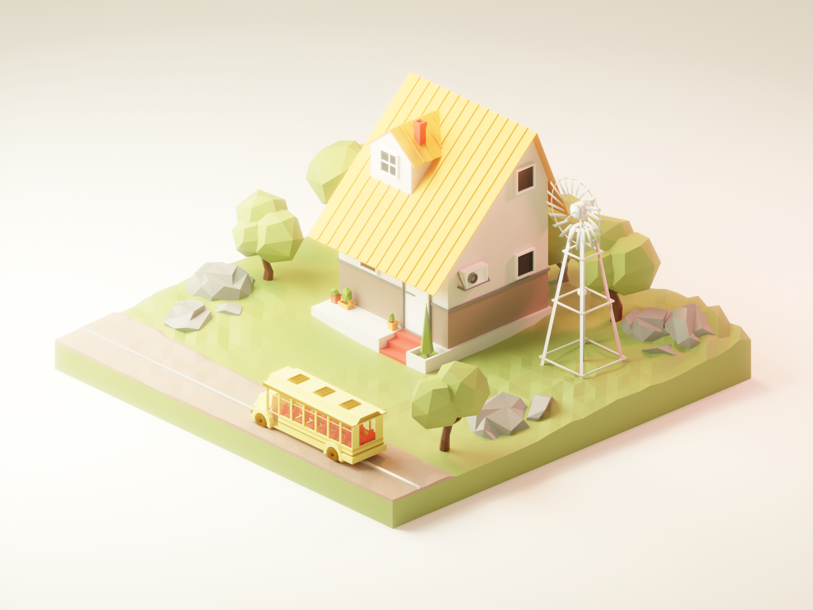 3D丨low poly风格房子_aliceray-站酷ZCOOL
