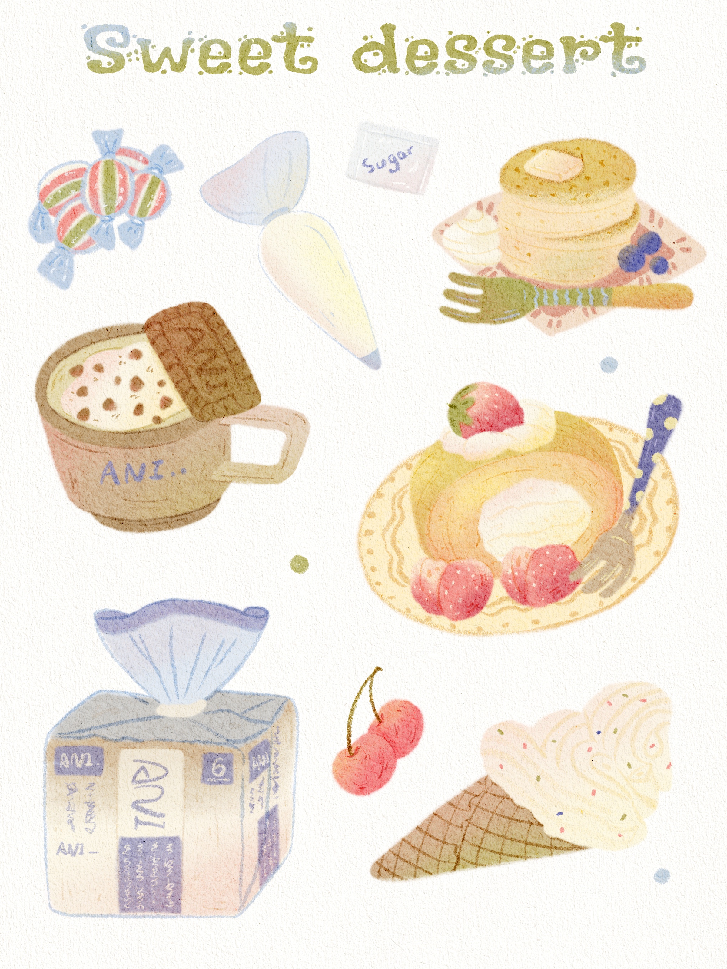 彩铅风格甜品_啊溺ANI-站酷ZCOOL