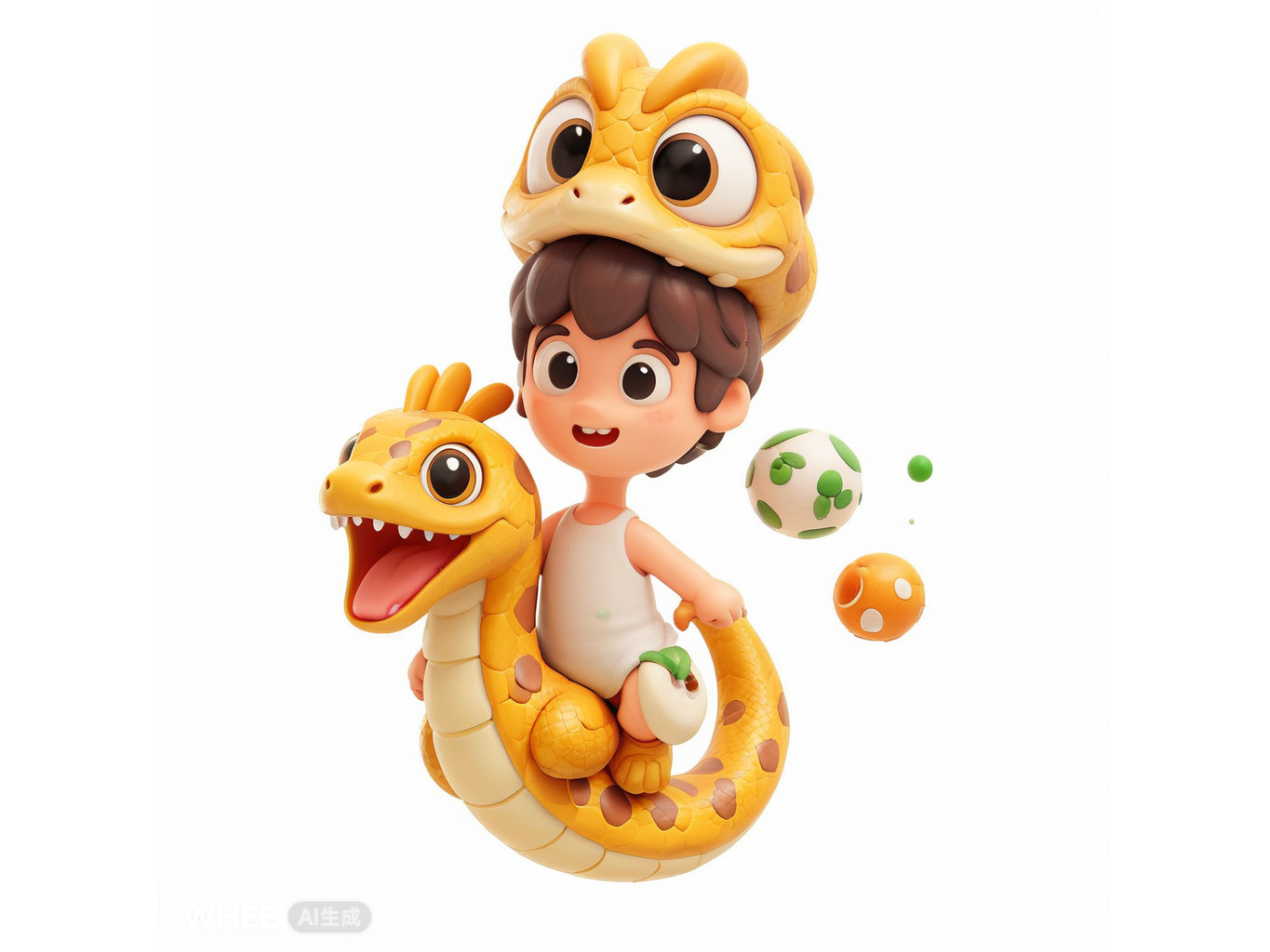 潮流IP形象设计-男童骑着3D发财蛇_沙僧SEA-站酷ZCOOL
