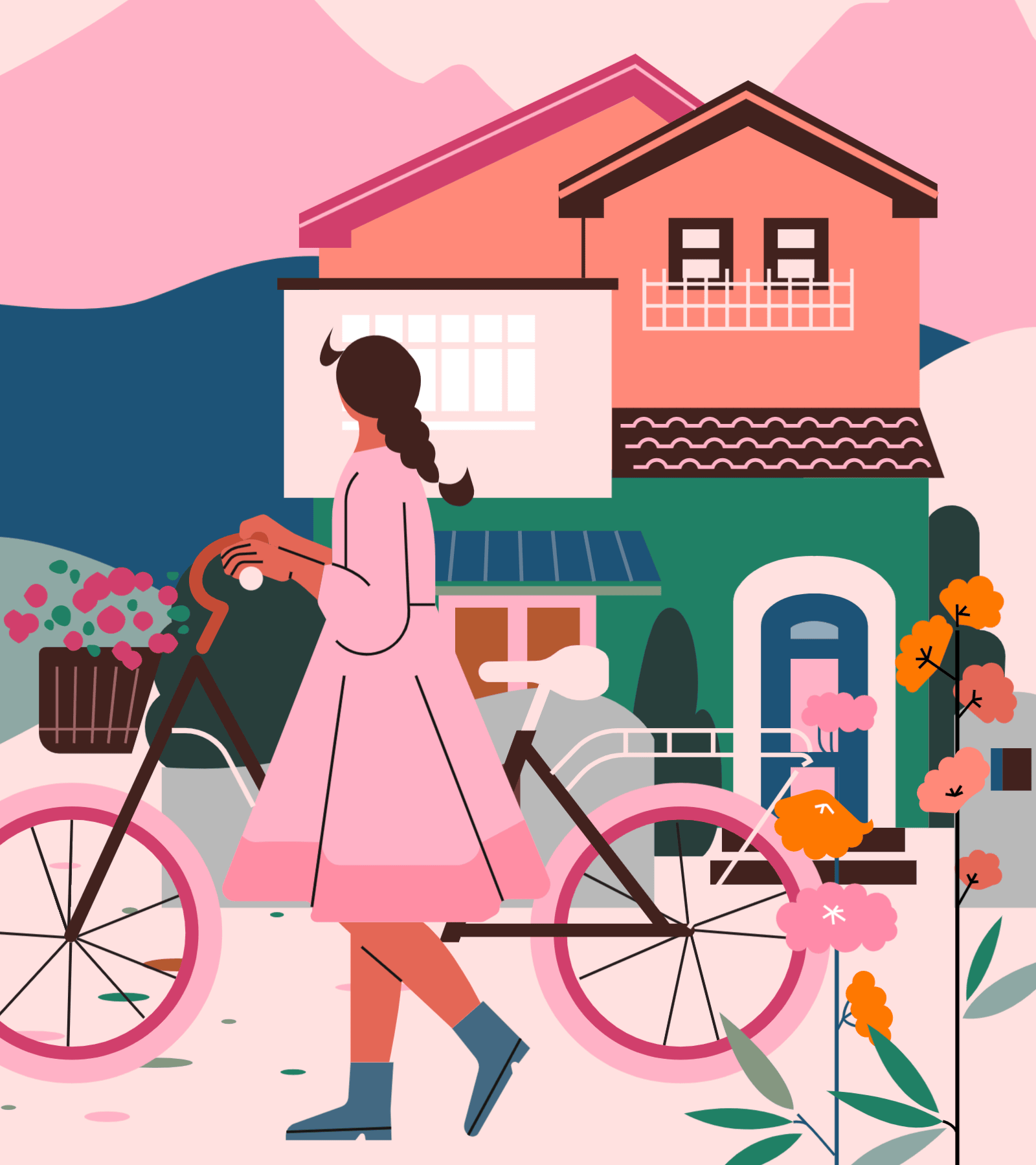 小园素扁平插画作品：看风景的你_飞屋睿-站酷ZCOOL