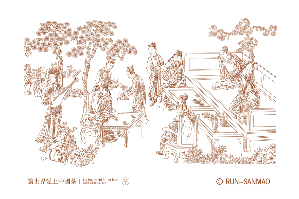 《十八学士图》茶包装插画_Run三毛-站酷ZCOOL