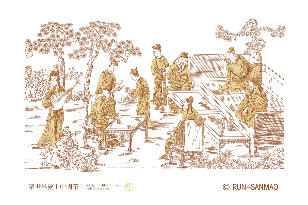 《十八学士图》茶包装插画_Run三毛-站酷ZCOOL