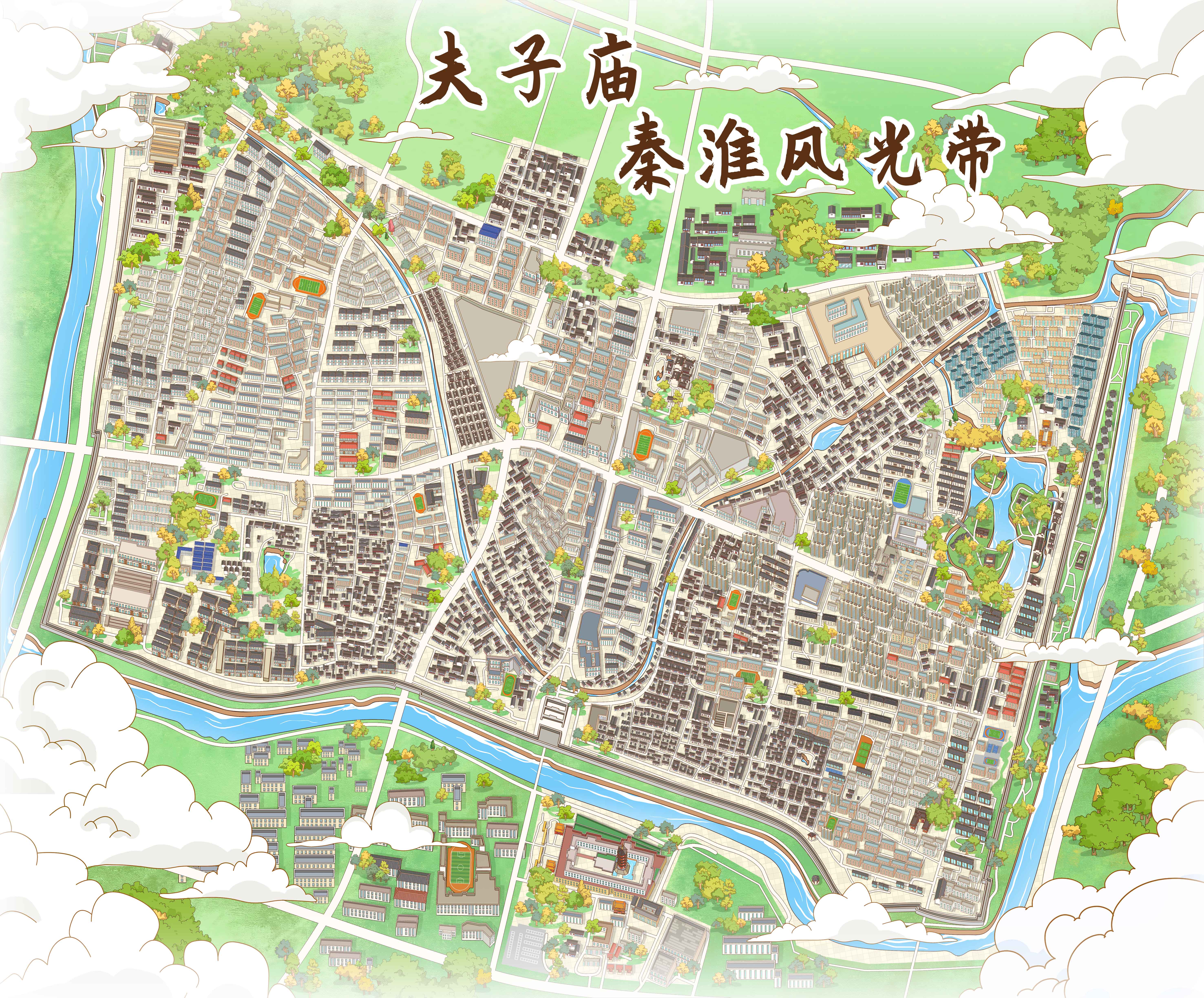 夫子庙秦淮风光带手绘地图_SLOW慢行商店-站酷ZCOOL