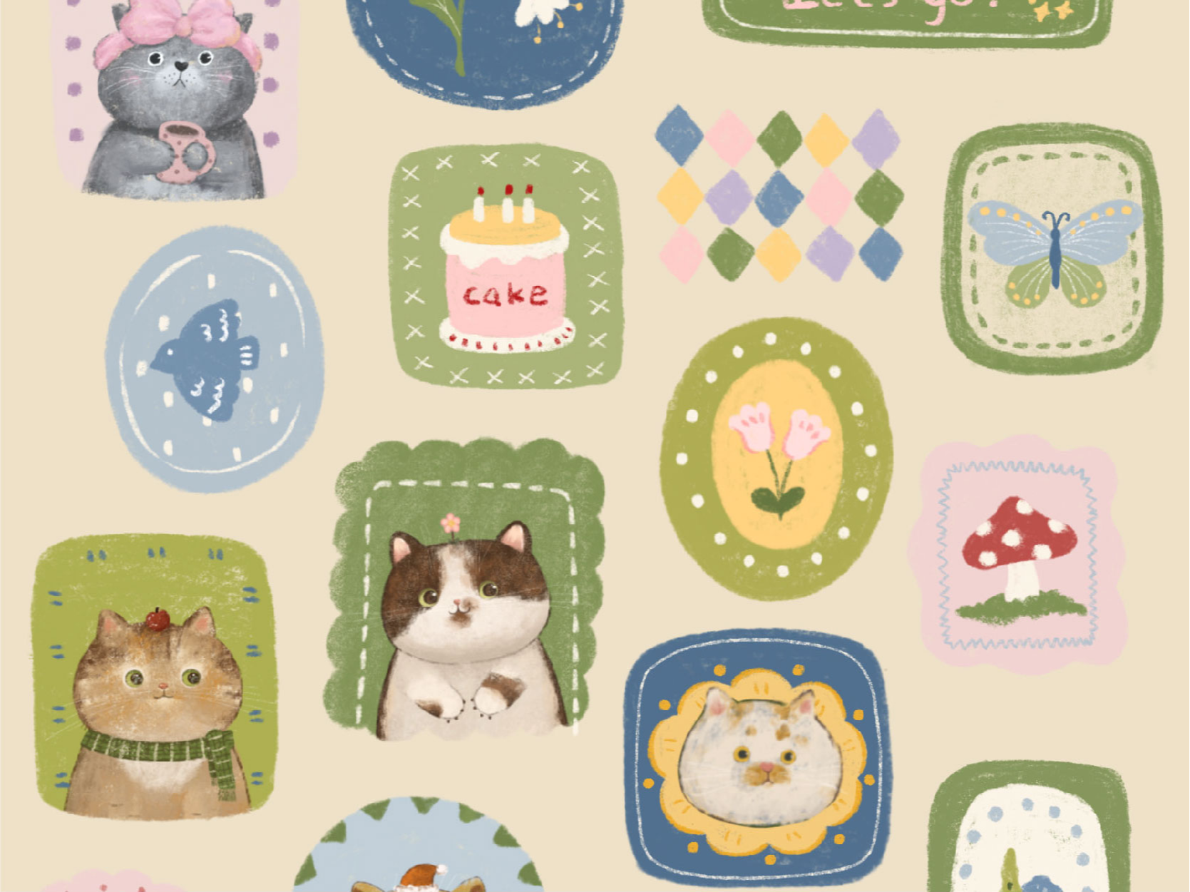 【原创插画】- 专属于春季的元气系列图案_片刻文创-站酷ZCOOL