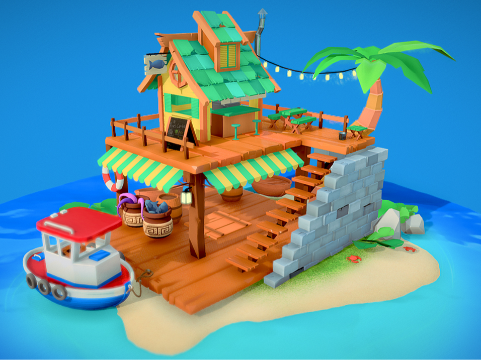 【Maya场景建模】卡通Q版渔店小房子模型制作教程。_Alan安澜-站酷ZCOOL