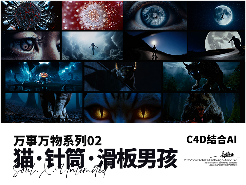 C4D结合AI-流浪猫·垃圾针筒·公园滑板少年_谢菲飞SoulX-站酷ZCOOL