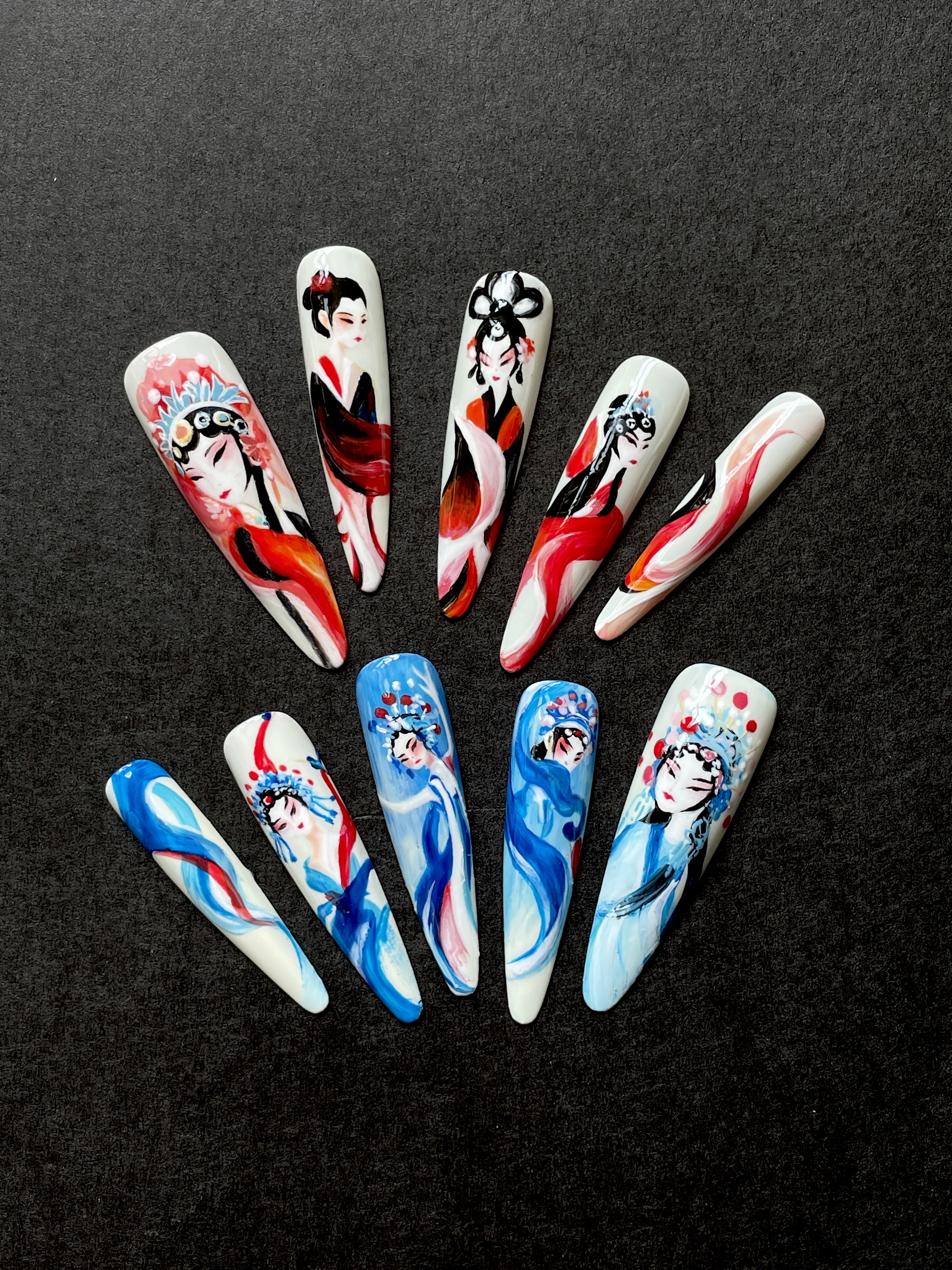 戏曲人物京剧花旦手绘美甲_范范手绘-站酷ZCOOL