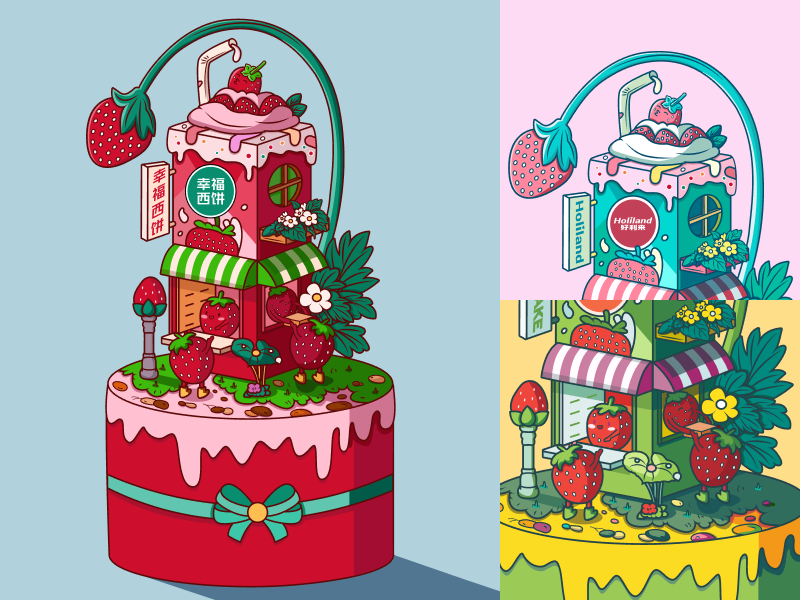 插画-草莓蛋糕_阿南nick-站酷ZCOOL