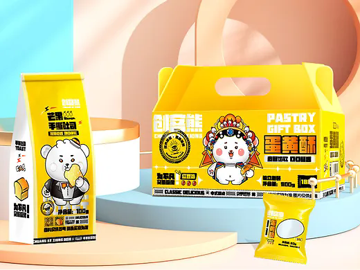 卡通熊IP-蛋黄酥-魔方吐司面包-插画电商包装_丶spring_-站酷ZCOOL