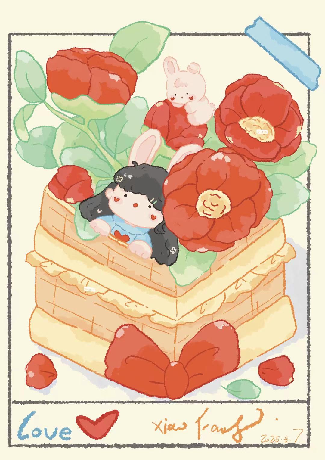 山茶花兔女孩插图设计_一只鱼小芳-站酷ZCOOL