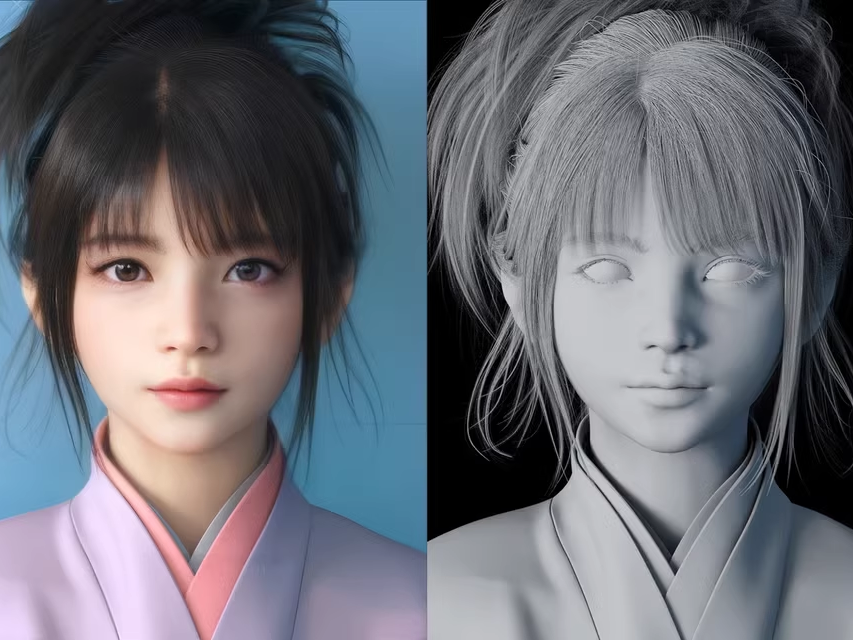 ZB人头雕刻建模发丝渲染_大白888-站酷ZCOOL