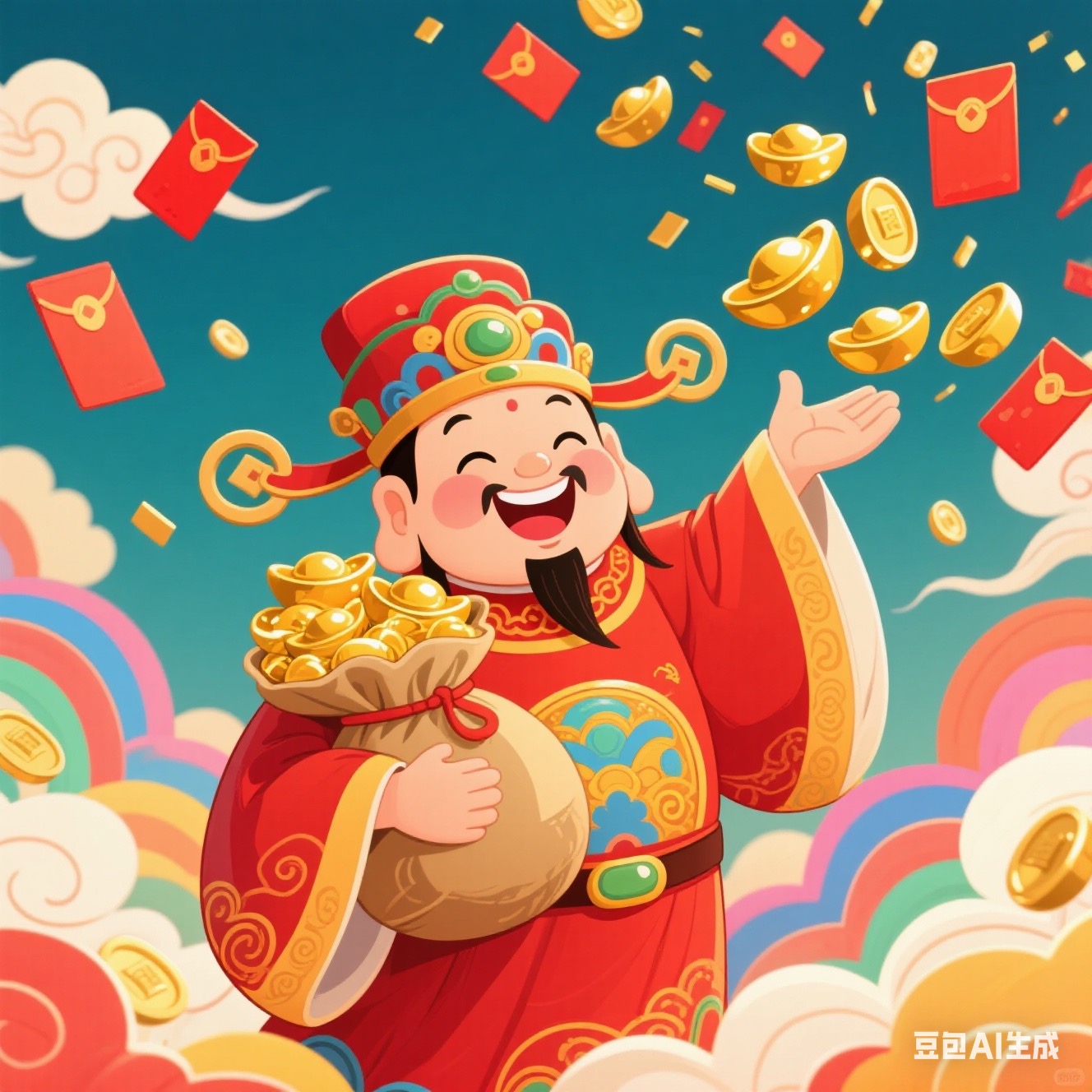 财神爷笑着发红包金元宝发财_我叫一朵花-站酷ZCOOL