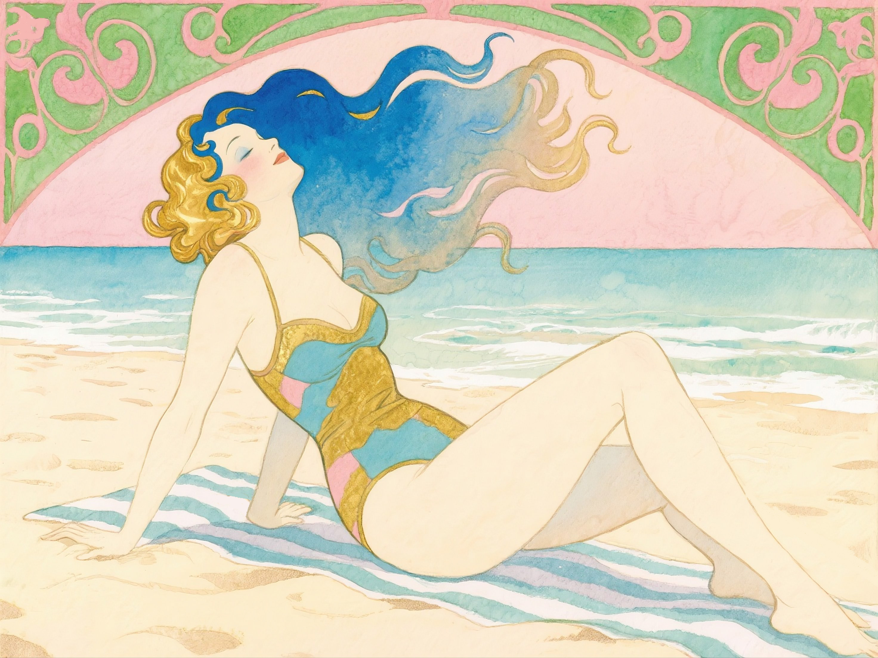 Hit the BeachⅠ防晒霜包装复古广告插画_猫芝芝-站酷ZCOOL