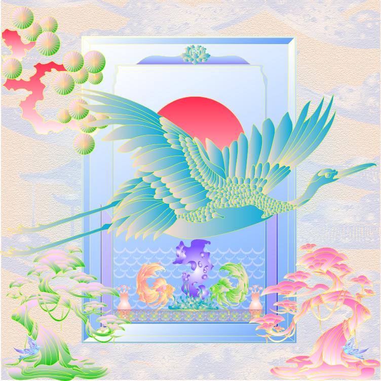 松鹤衔霞的东方浪漫_一个爱画画的孩子-站酷ZCOOL