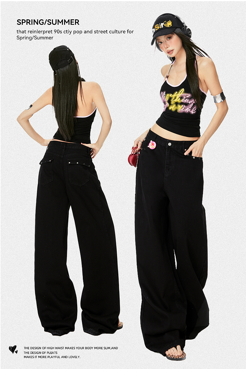 美式女休闲牛仔喇叭裤详情页排版lookbook海报模特拼图_特务L-站酷ZCOOL