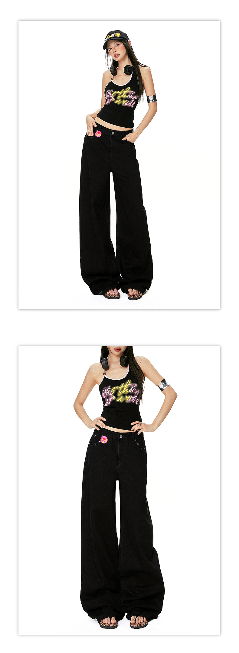 美式女休闲牛仔喇叭裤详情页排版lookbook海报模特拼图_特务L-站酷ZCOOL