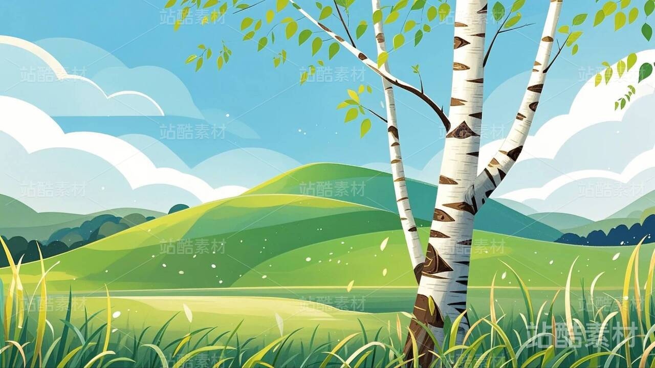 草原白桦树背景插画_waakon_站酷素材-设计元素_背景-站酷ZCOOL