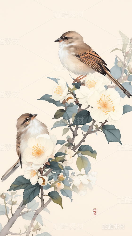 花间双鸟_月亮在等谁_免费正版素材库-站酷ZCOOL