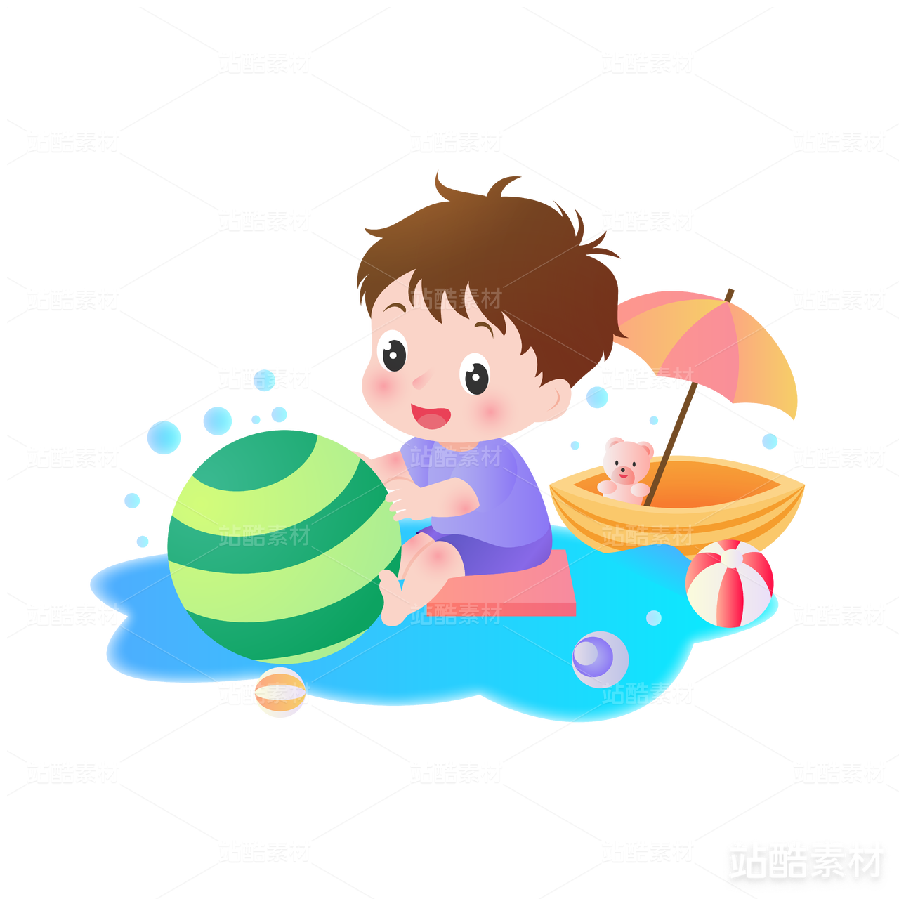 矢量儿童玩水插画可爱_魂淡HUNDAN_素材库大全-站酷ZCOOL