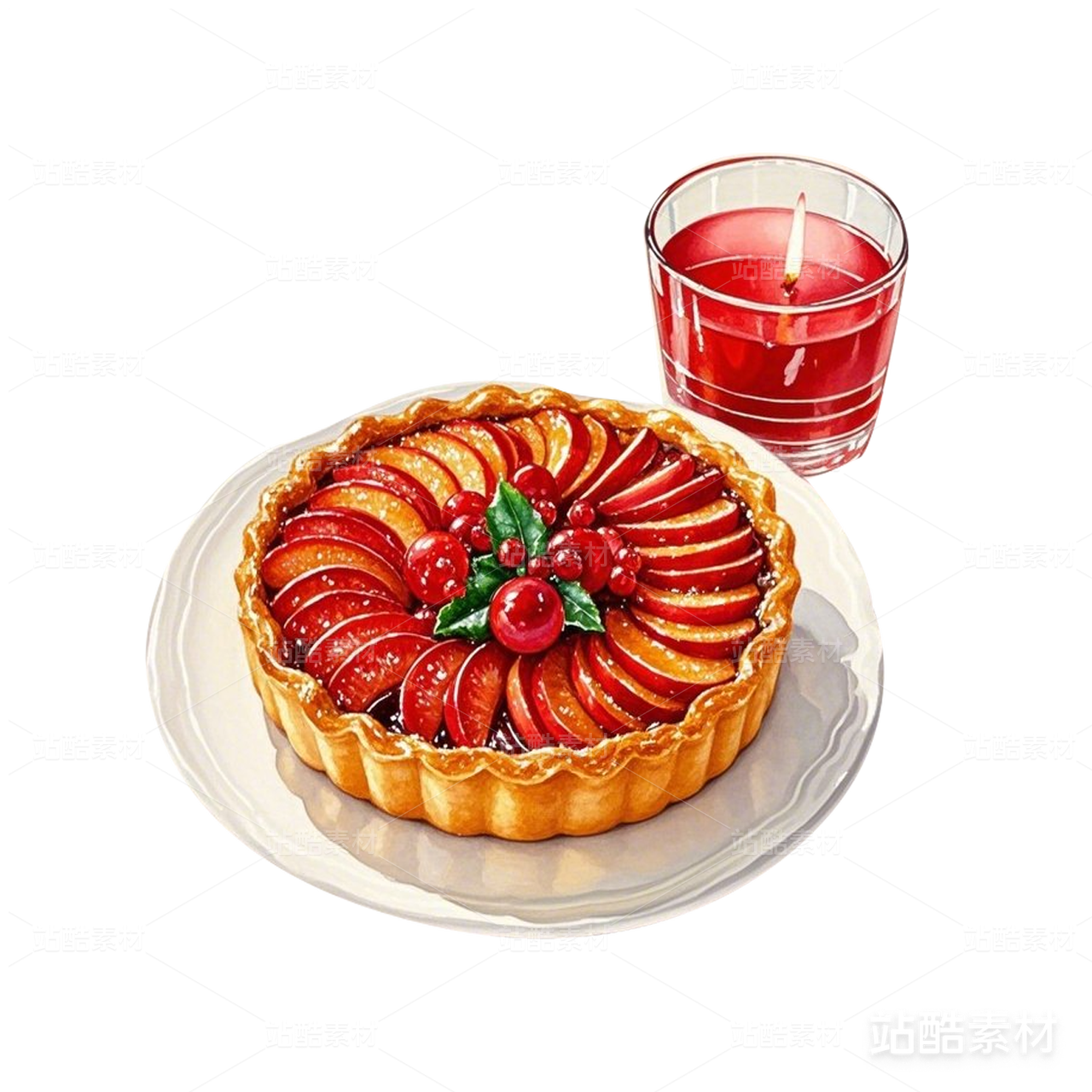 圣诞浆果苹果派 | 水彩手绘美食素材_心梦创意_素材库大全-站酷ZCOOL