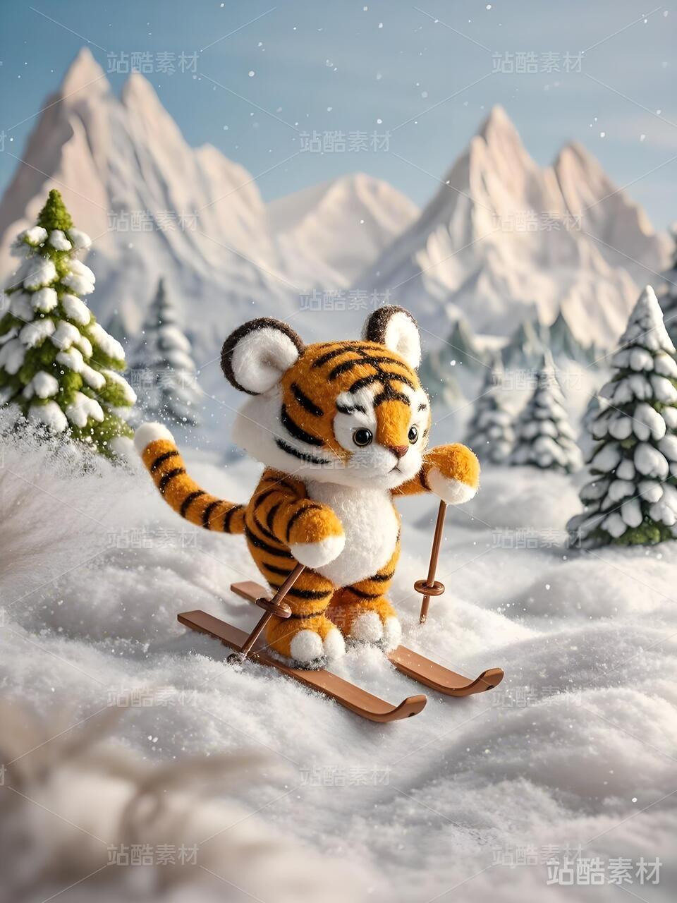 东北虎滑雪_橙子欧润吉_素材库大全-站酷ZCOOL
