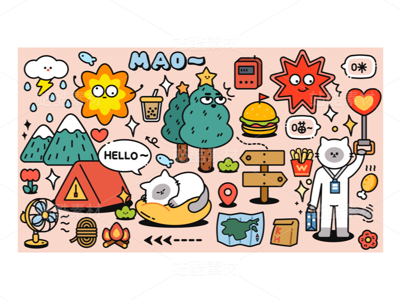 猫咪露营插图_米右左_素材库大全-站酷ZCOOL