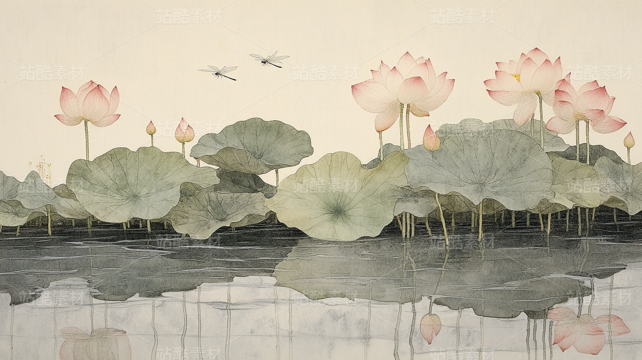 中国传统水墨画国画工笔画荷花_Rechryya_素材库大全-站酷ZCOOL