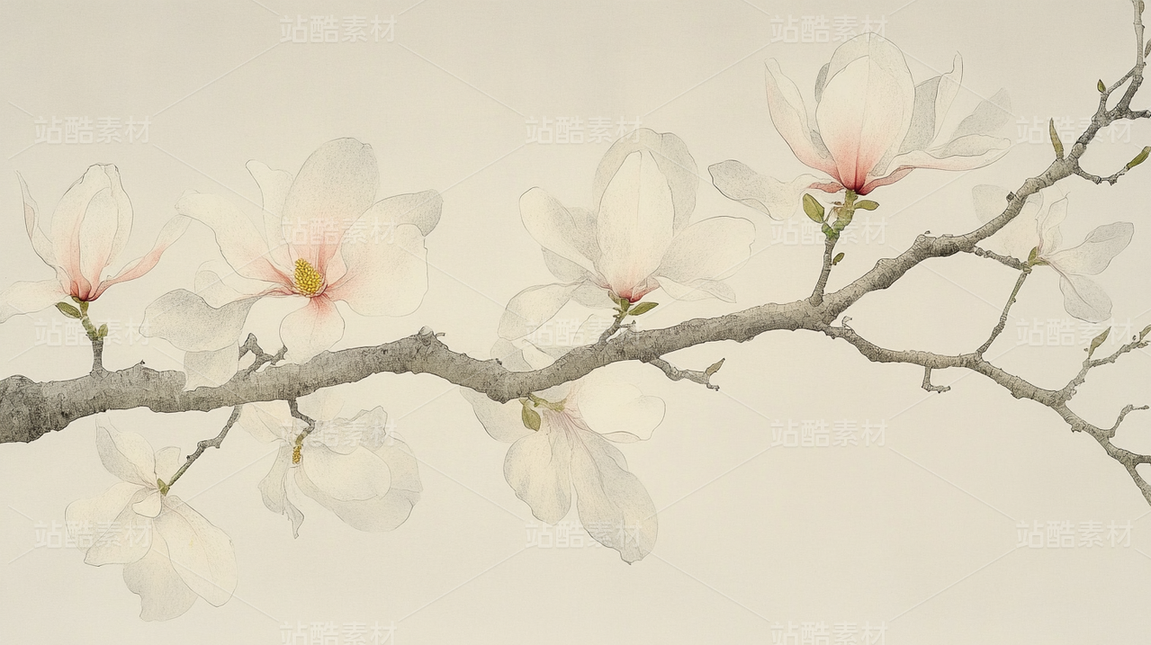 中国传统水墨画国画工笔画木兰花_Rechryya_素材库大全-站酷ZCOOL