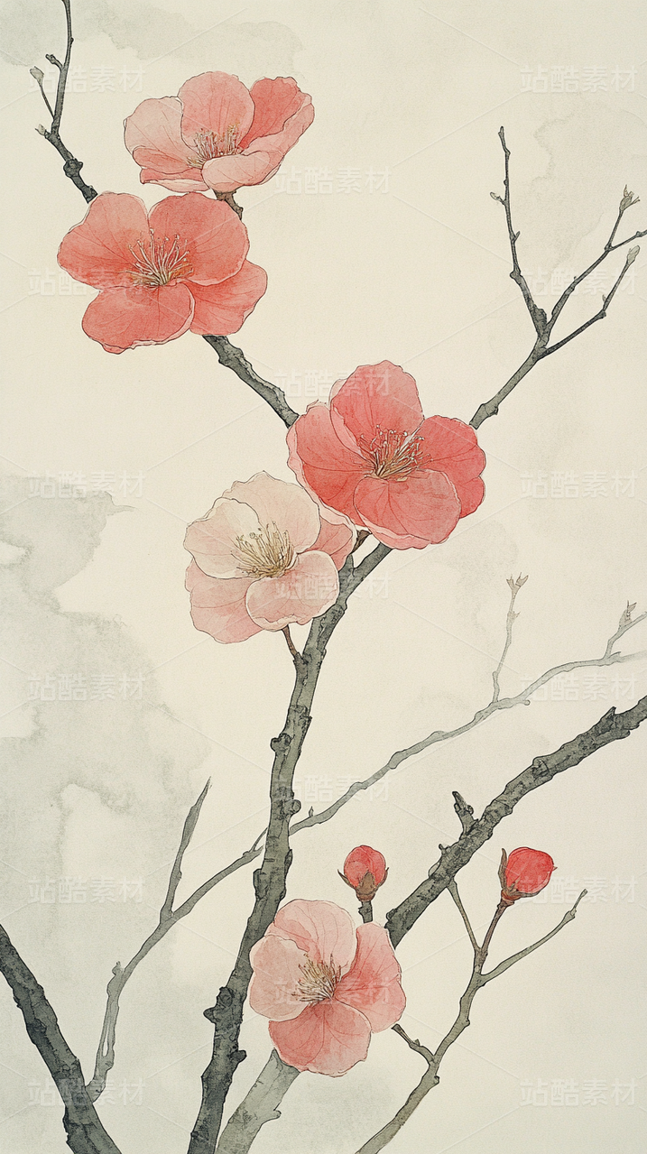 中国传统水墨画国画工笔画桃花树_Rechryya_素材库大全-站酷ZCOOL