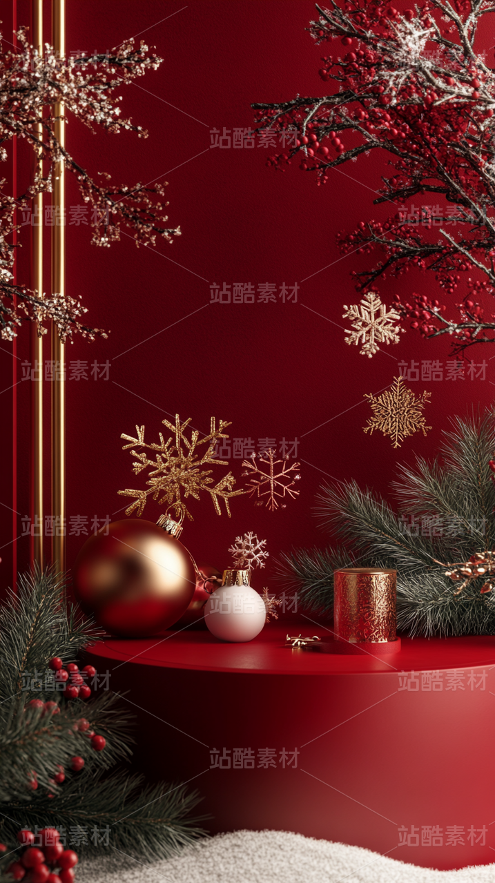 圣诞节场景高级红色电商场景展台_Rechryya_站酷素材-设计元素_背景-站酷ZCOOL