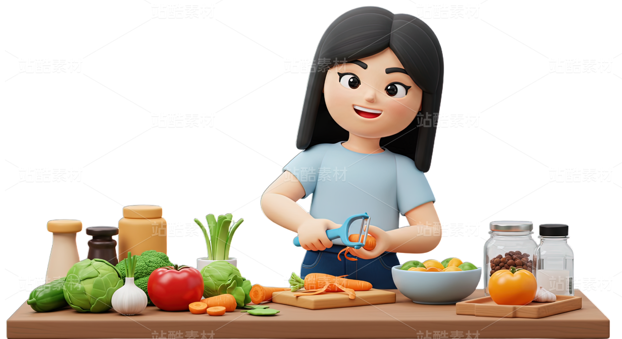 3D人物烹饪做饭免抠素材_TINA素材库_素材库大全-站酷ZCOOL